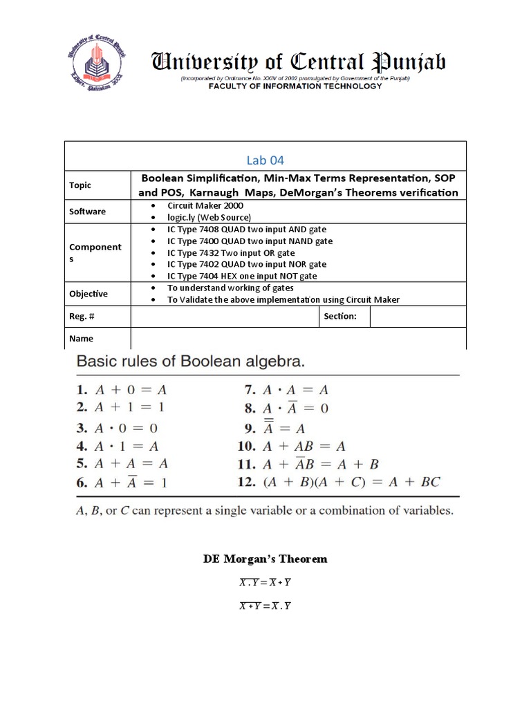 S23 DLD Lab04 | PDF | Algebra | Boolean Algebra