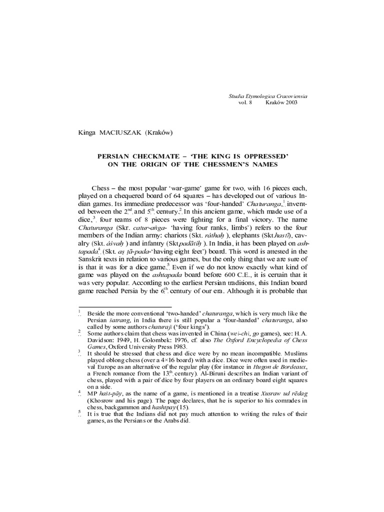 Maciuszak (2003) - Persian Checkmate - The King Is Oppressed, On The ...