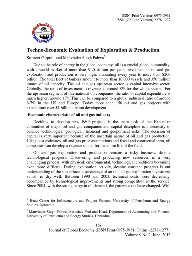Techno Economic Analysis Pdf Hydrocarbon Exploration Risk