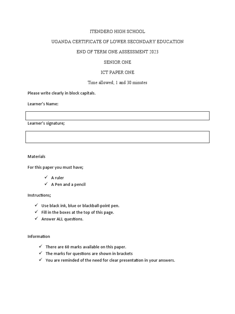 S1 ICT End of Term Assessment 2023 | PDF