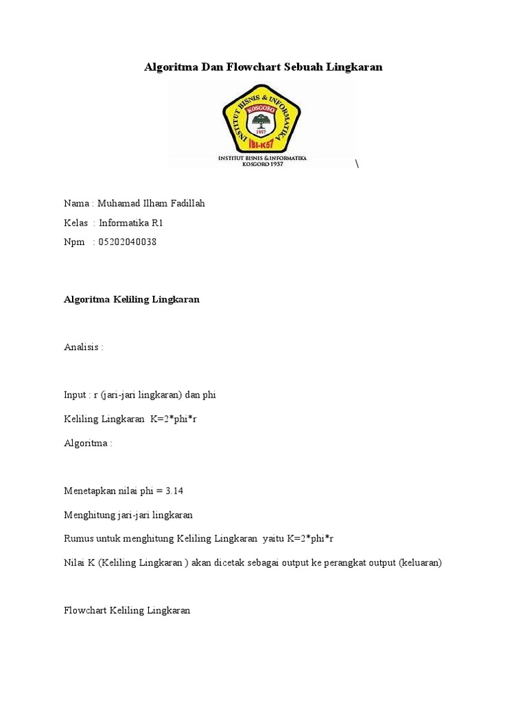 Algoritma Dan Flowchart Sebuah Lingkaran | PDF