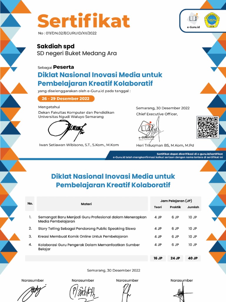 Sakdiah SPD Sertifikat 40JP E-Guru - Id Desember 2022 | PDF