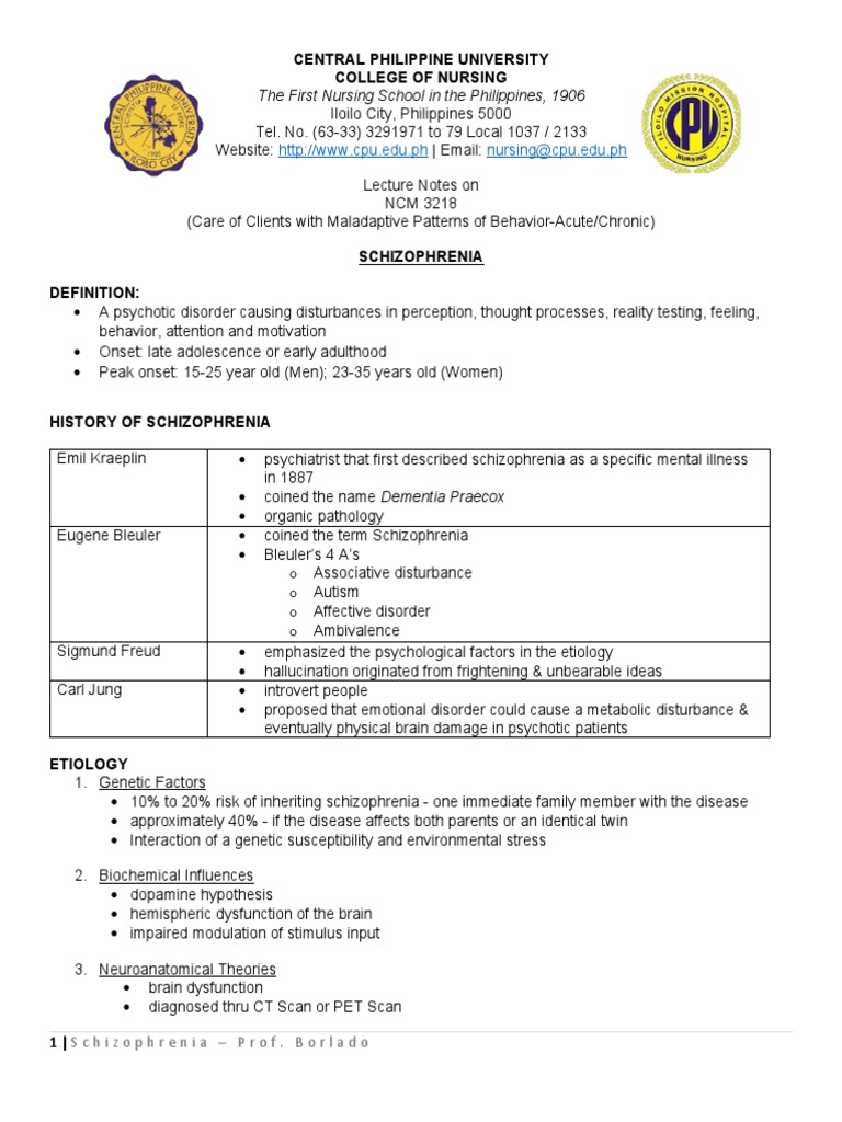 Schizophrenia Lecture Notes | PDF | Schizophrenia | Psychosis