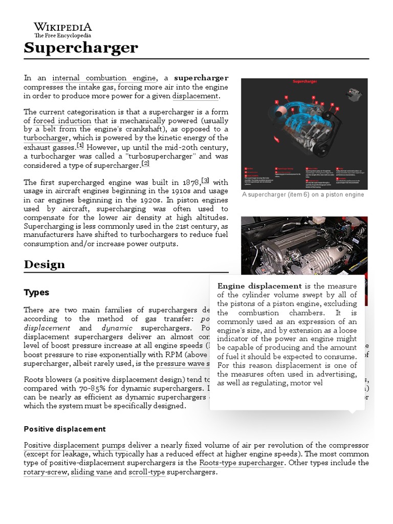 Supercharger - Wikipedia | PDF | Turbocharger | Engines