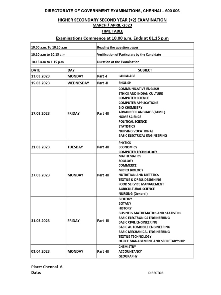 Tamil Nadu Board Exam Time Table 2023 | PDF | Engineering | Science