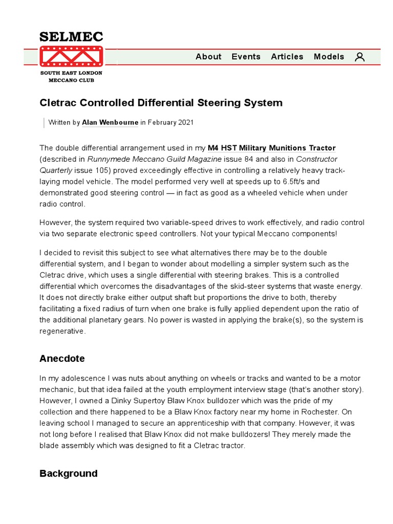 Cletrac Controlled Differential Steering System | PDF | Steering | Tractor