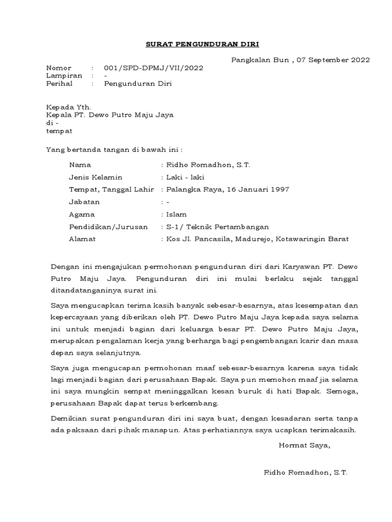 Contoh Surat Resign | PDF