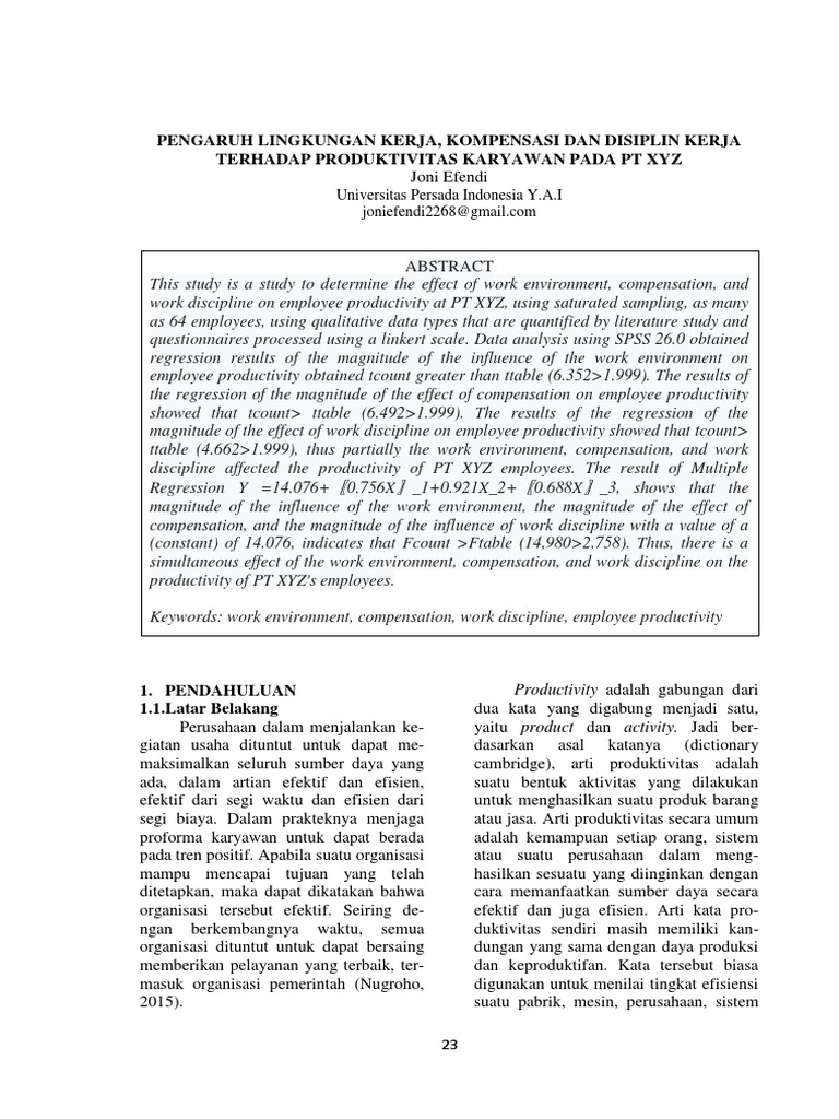 Pengaruh Lingkungan dan Kompensasi Terhadap Produktivitas Karyawan | PDF