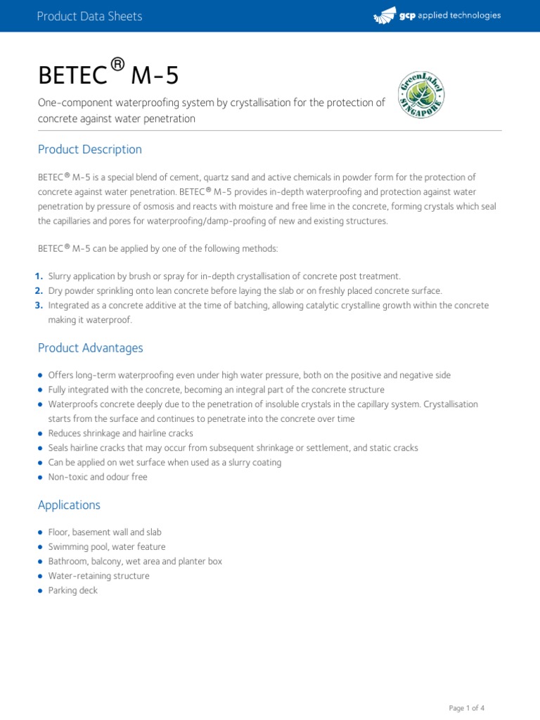 Betec M-5: Product Description | PDF | Concrete | Trademark