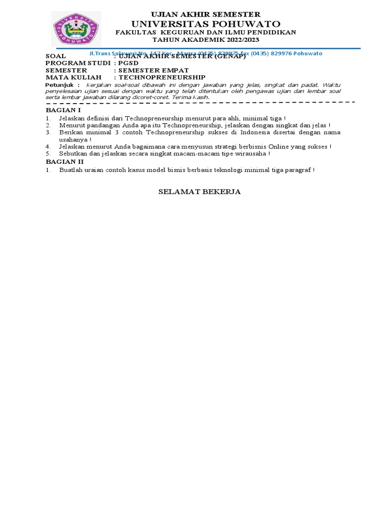 Soal Uas MK Technopreneurship | PDF