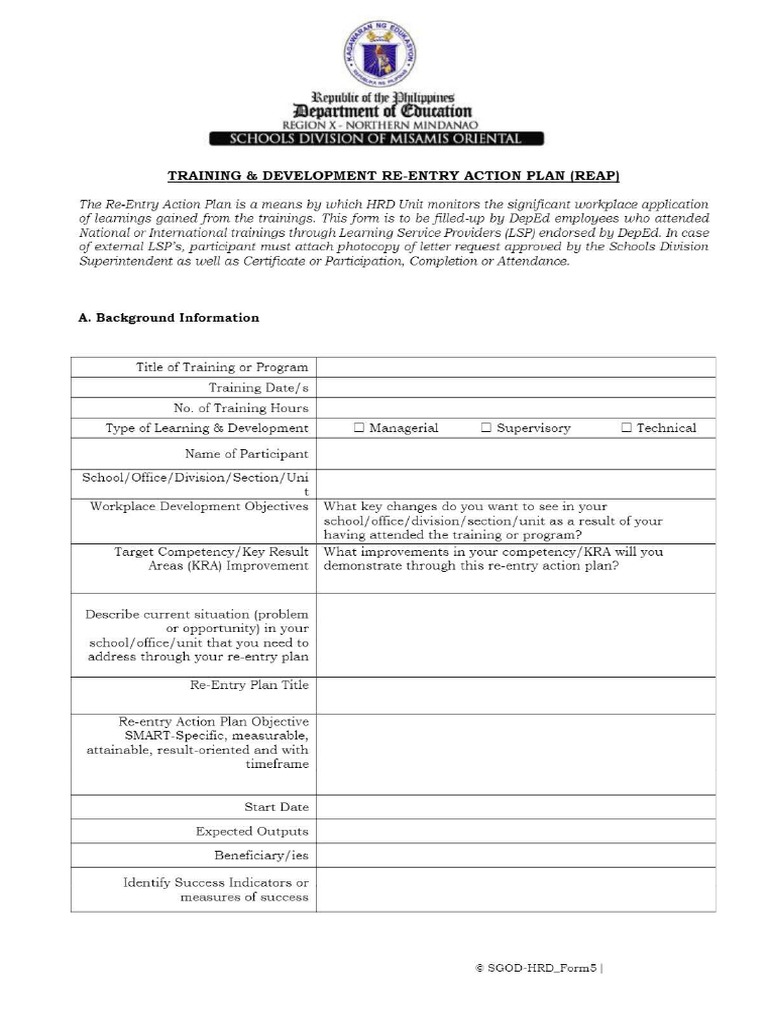 HRD Form 5 Re Entry Action Plan REAP | PDF