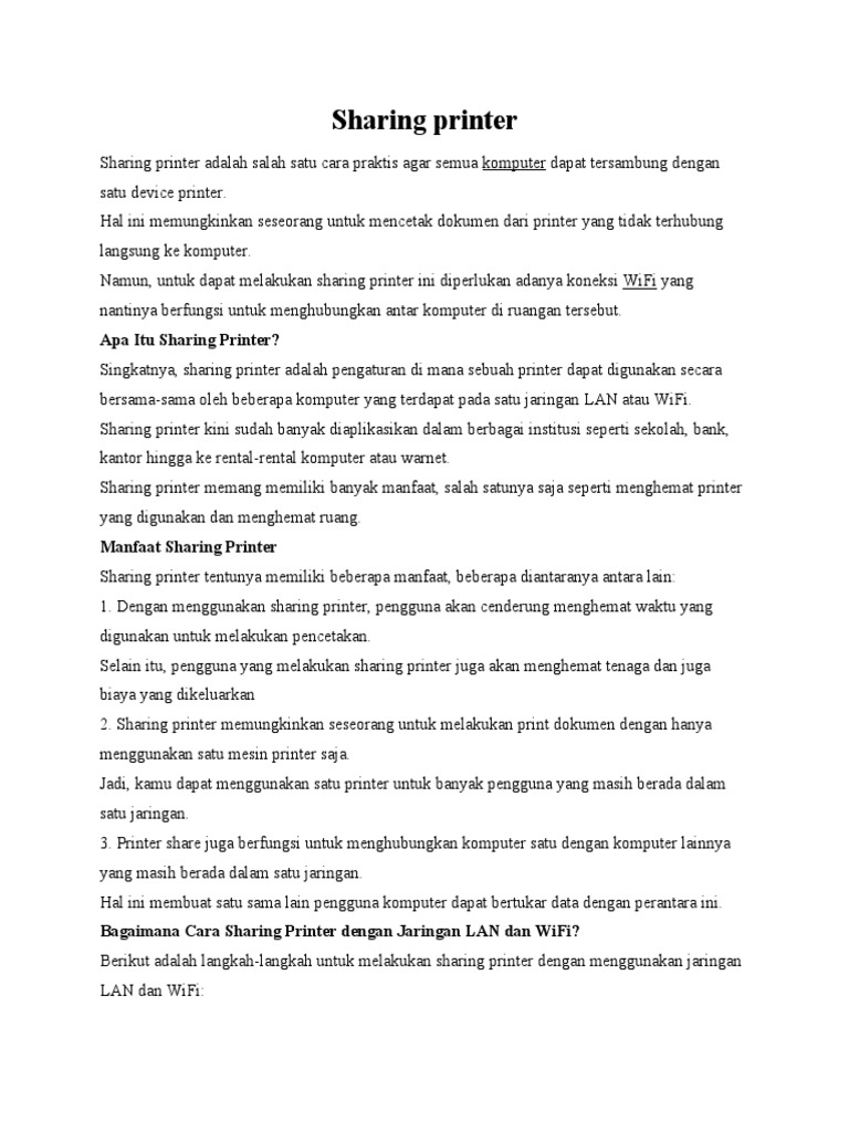 Cara Sharing Printer Lewat WiFi | PDF