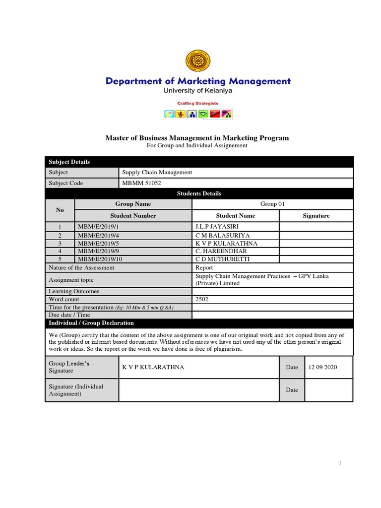 Supply Chain Management at GPV Lanka | PDF | Supply Chain | Lean ...