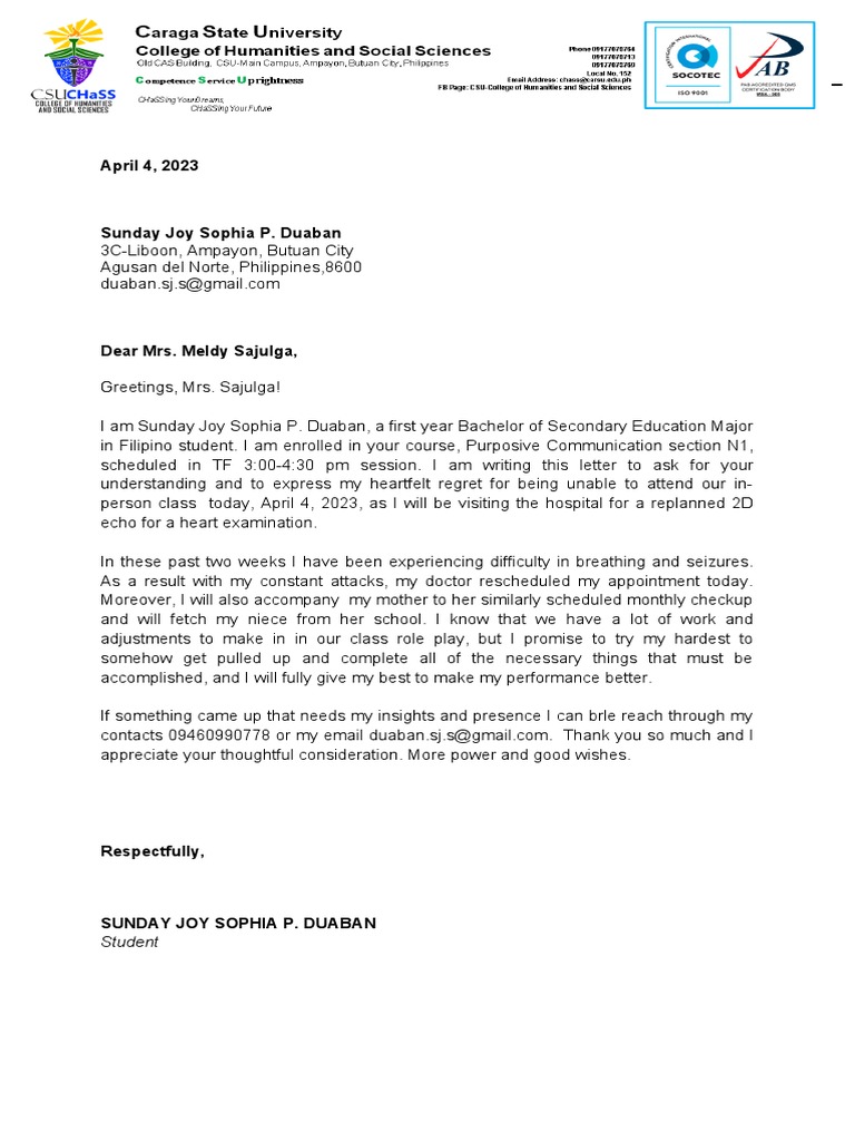 Absence Notification for Class Participation | PDF