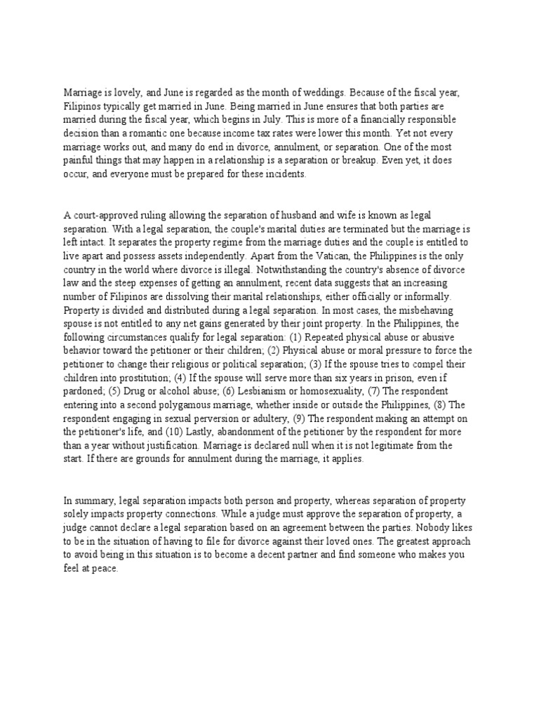 Legal Separation Essay | PDF | Marriage | Divorce