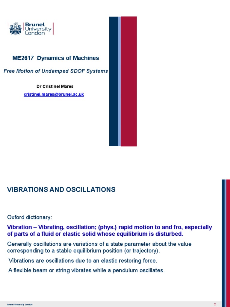 Lecture 1 - ME2617 Free Motion of Undamped SDOF Systems | PDF | Rotation Around A Fixed Axis | Force