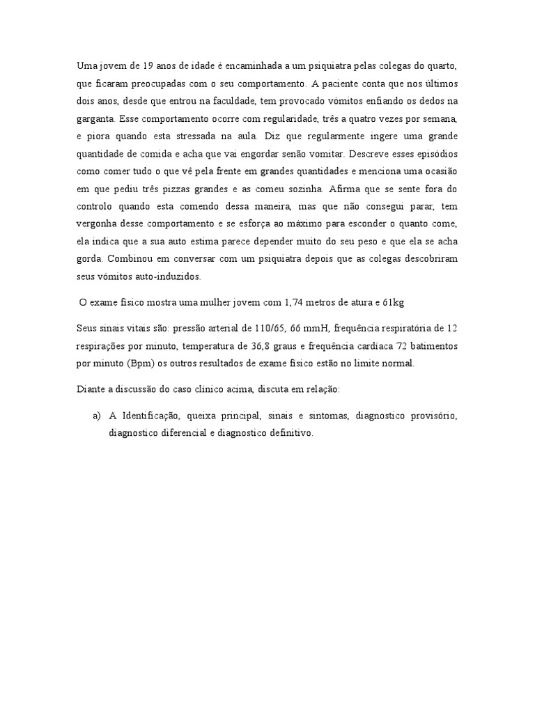 Caso ClINICO-1 MIP1 | PDF | Transtorno obsessivo compulsivo (TOC) | Bulimia nervosa
