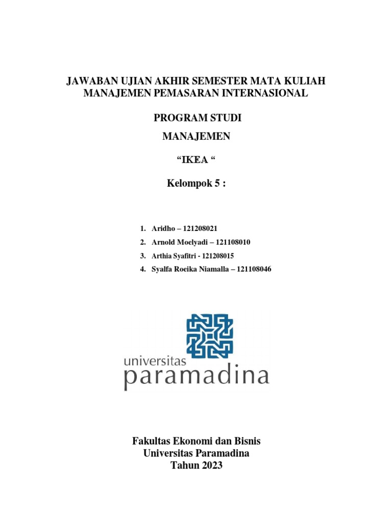 Uas MJ Pemasaran Intl - Kelompok 5 | PDF | Griya & Taman | Seni