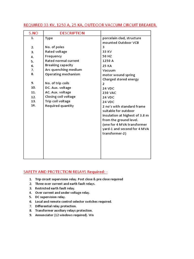 33 KV Outdoor Vcb's Bom | PDF