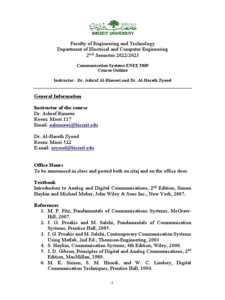 Enee3309 Outline Pdf Modulation Frequency Modulation