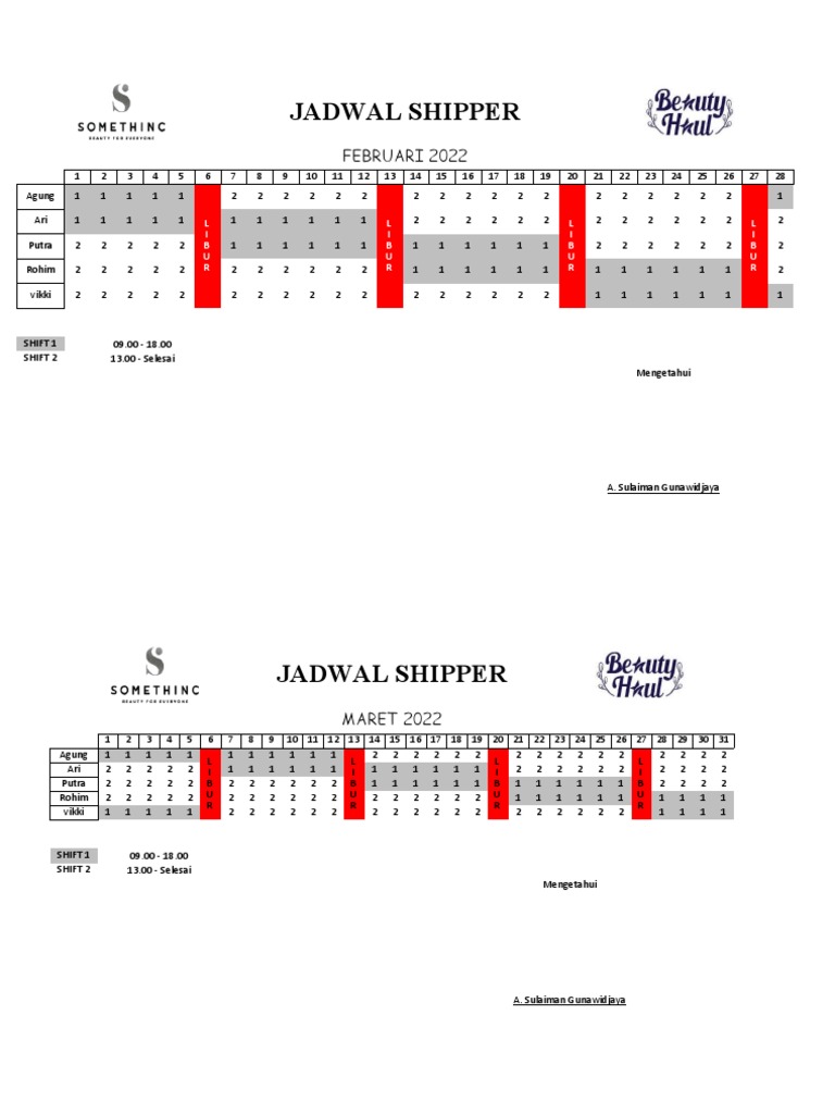 Jadwal Shipper | PDF