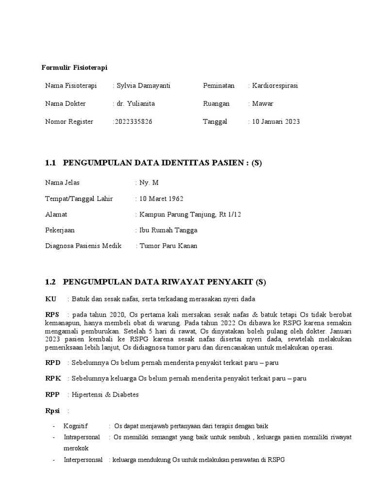 Formulir Fisioterapi Kardiorespirasi | PDF
