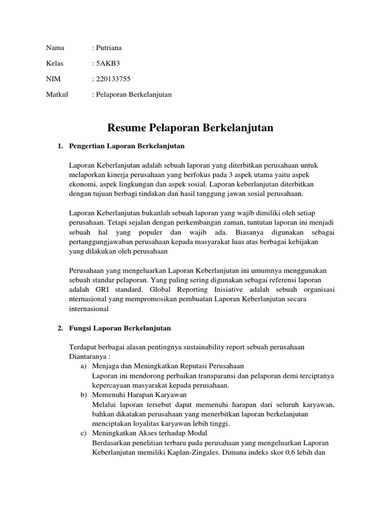 Putriana - Resume Pelaporan Berkelanjutan | PDF