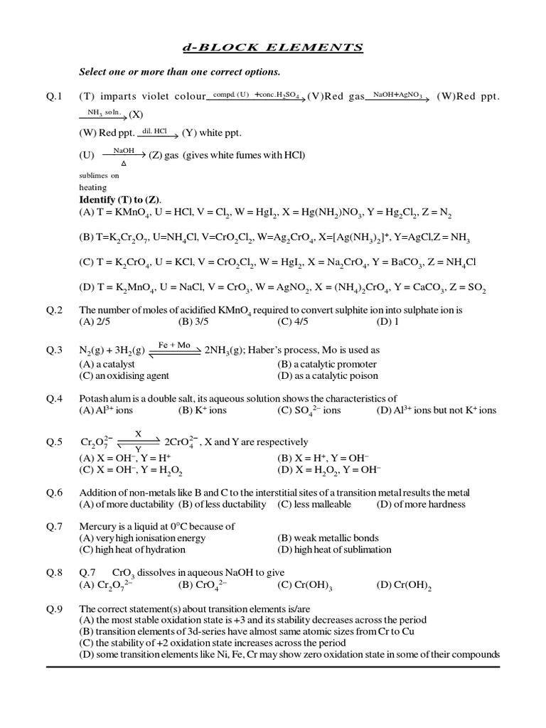 D Block Elements Q B 12th Pdf Hydroxide Transition Metals