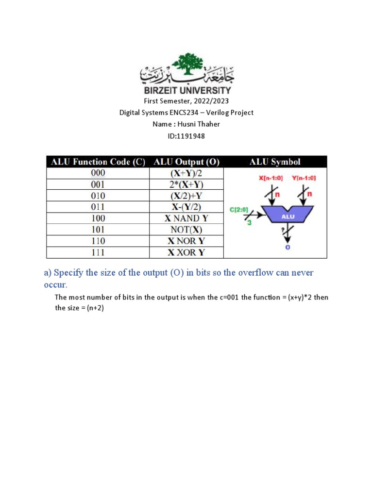 A) Specify The Size of The Output (O) in Bits So The Overflow Can Never ... A) Specify The Size of The Output (O) in Bits So The Overflow Can Never ...