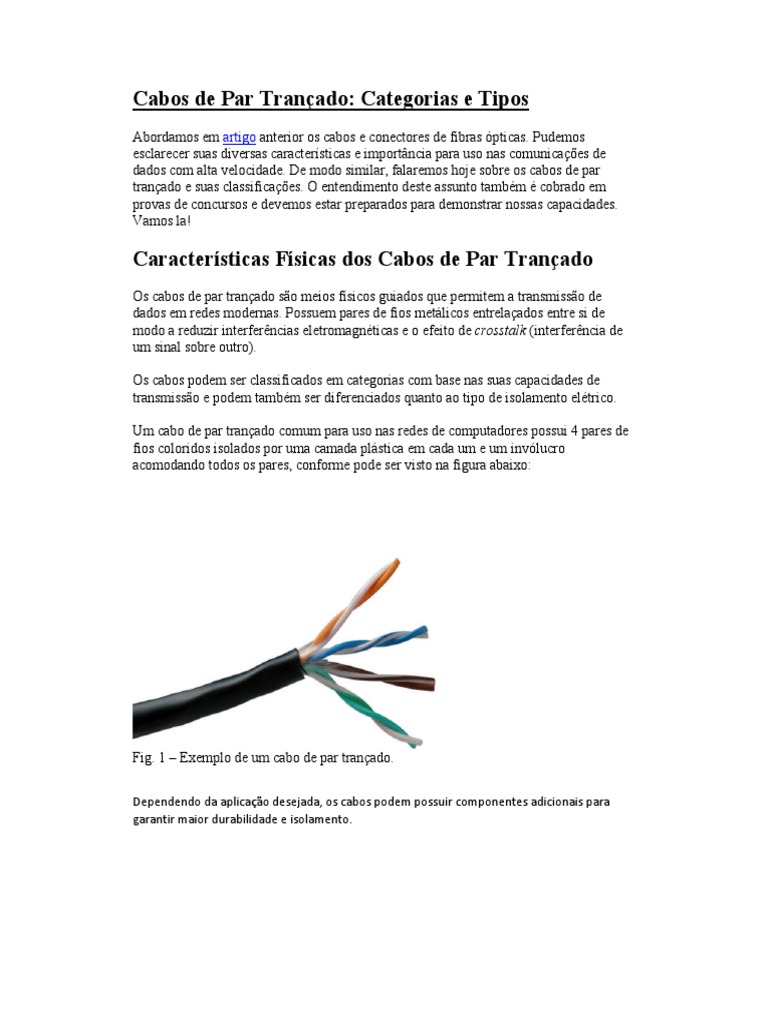 Tipos e Categorias de Cabos de Rede | PDF | Rede de computadores ...