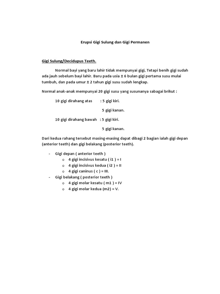 Erupsi Gigi Sulung Dan Gigi Permanen | PDF