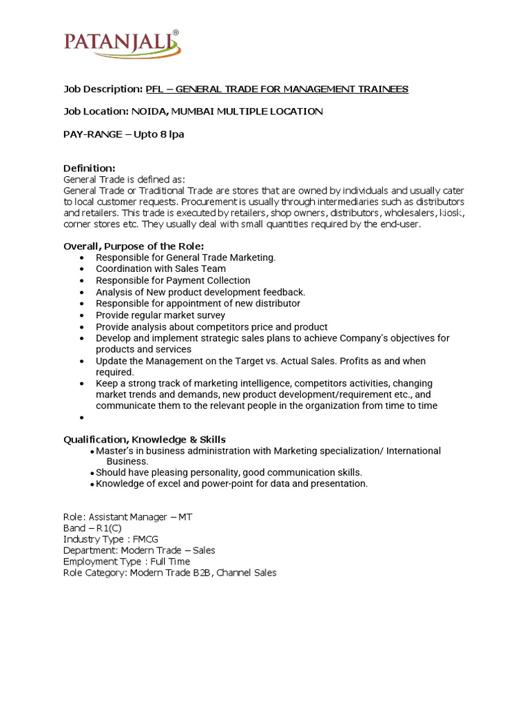 Job Description - General Trade | PDF