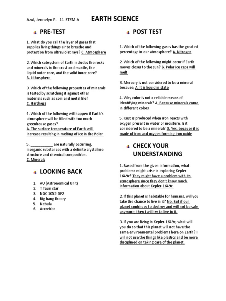 Azul's Earth Science Pre-Post Tests | PDF | Earth | Atmosphere