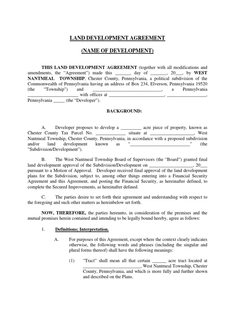 Land Development Agreement Template | PDF | Guarantee | Securities ...