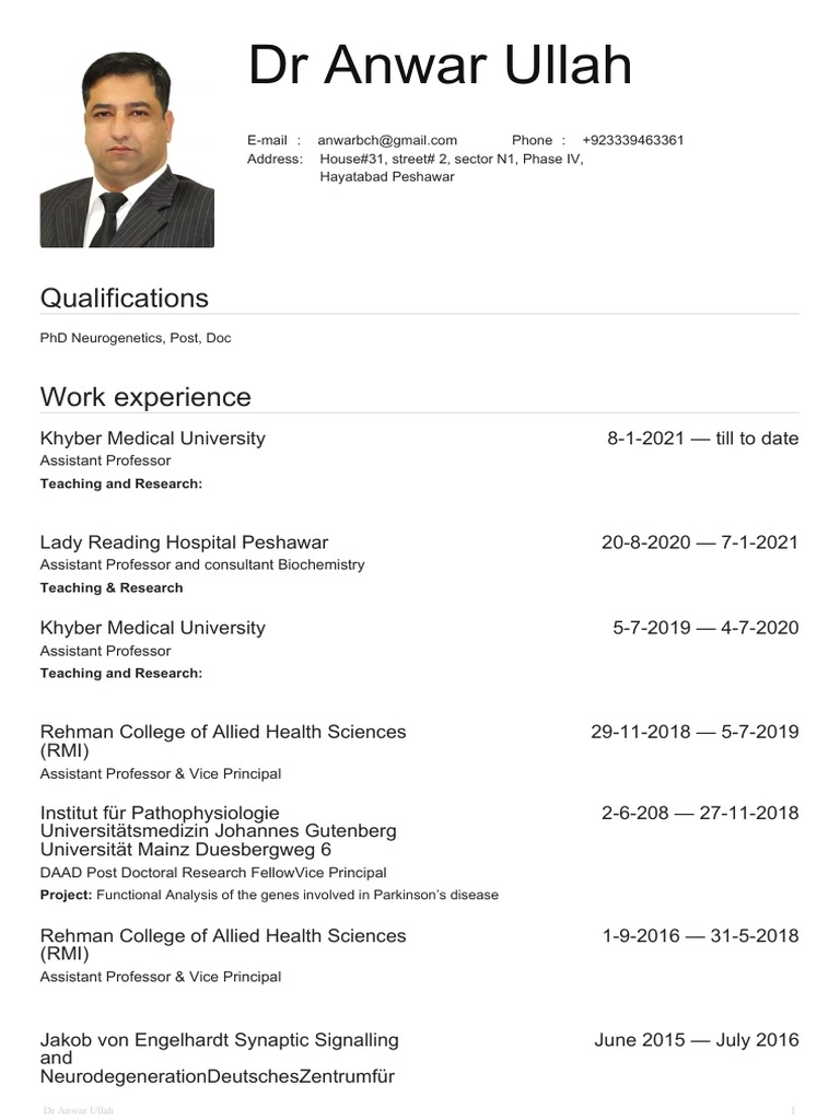 DR - AnwarUllah CV. | PDF | Dna Sequencing | Molecular Biology