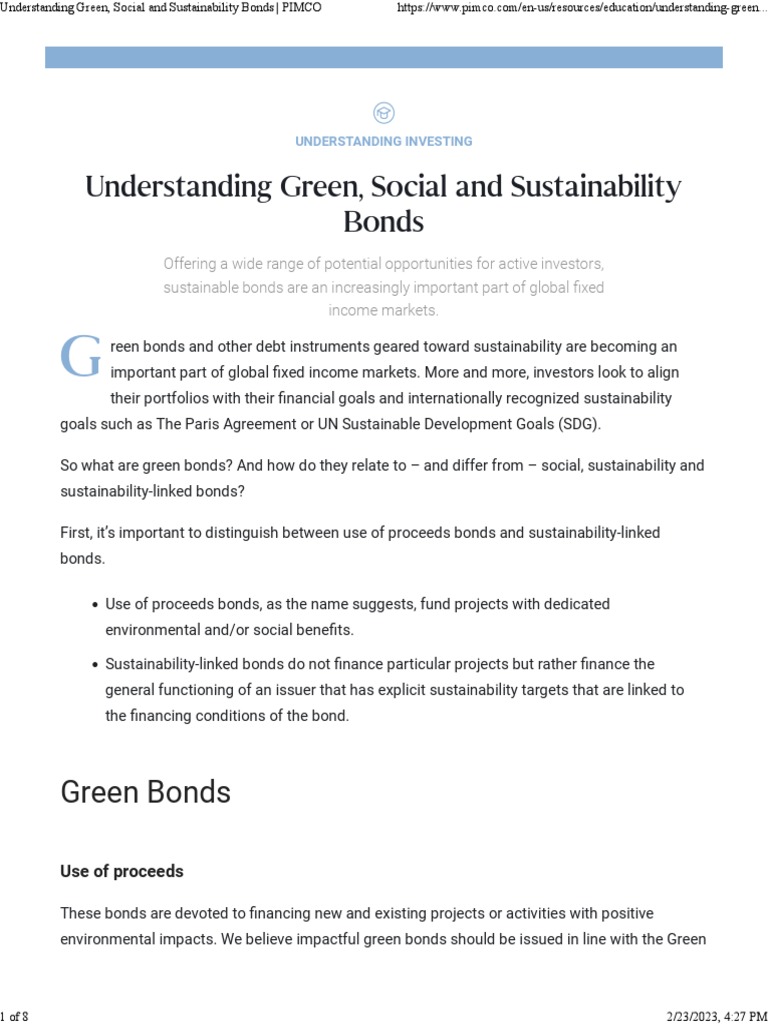 Understanding Green, Social and Sustainability Bonds PIMCO | PDF | Bonds (Finance) | Sustainability