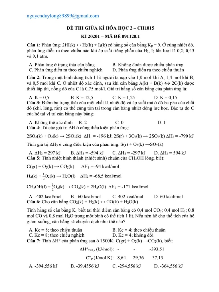 Đề gk 20211 CH1015 MF | PDF