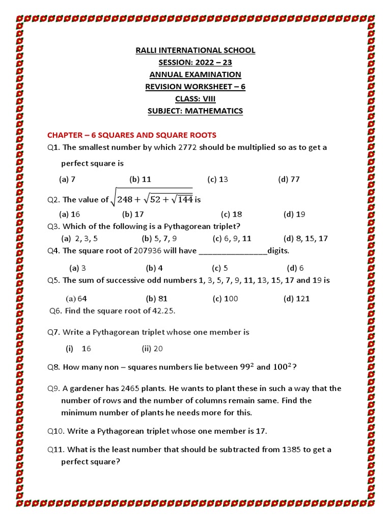 Chapter - 6 Squares and Square Roots | PDF