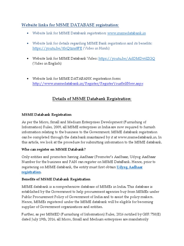 MSME Data Bank Registration | PDF | Small And Medium Sized Enterprises | Business