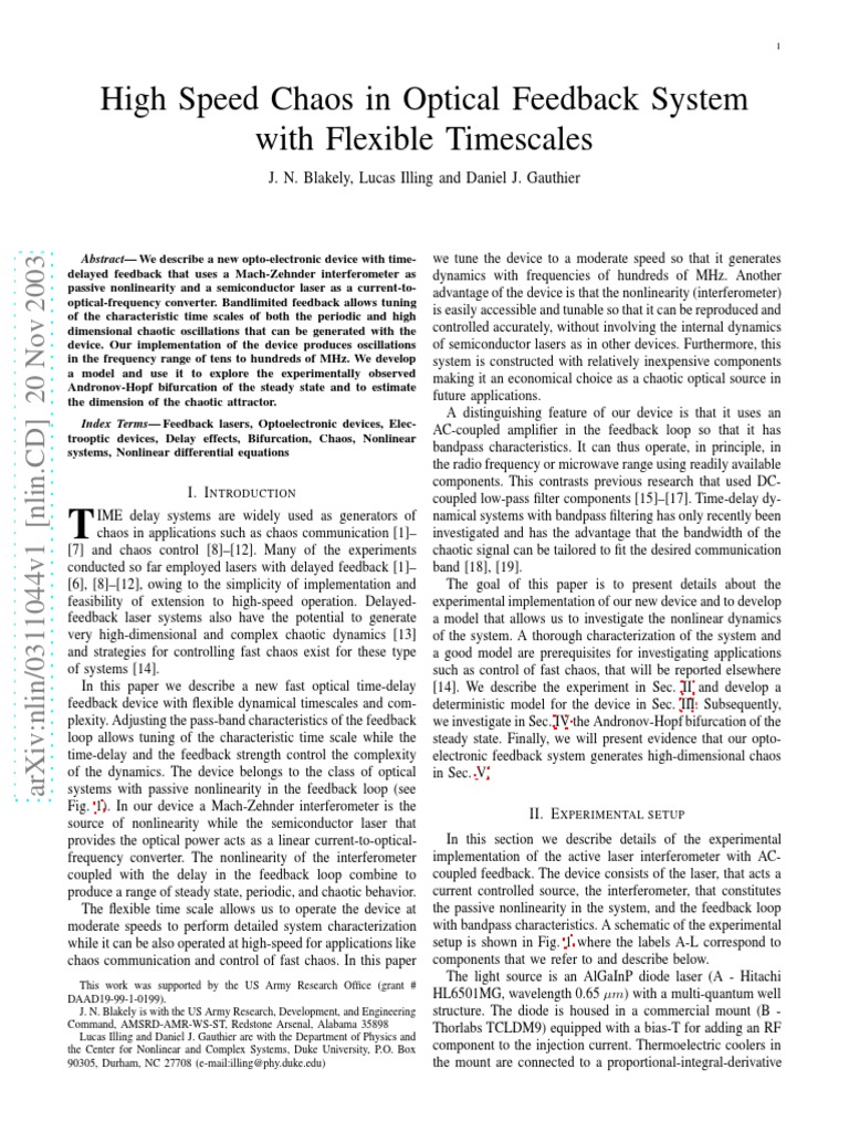 High Speed Chaos in Optical Feedback System With Flexible Timescales | Descargar gratis PDF ...