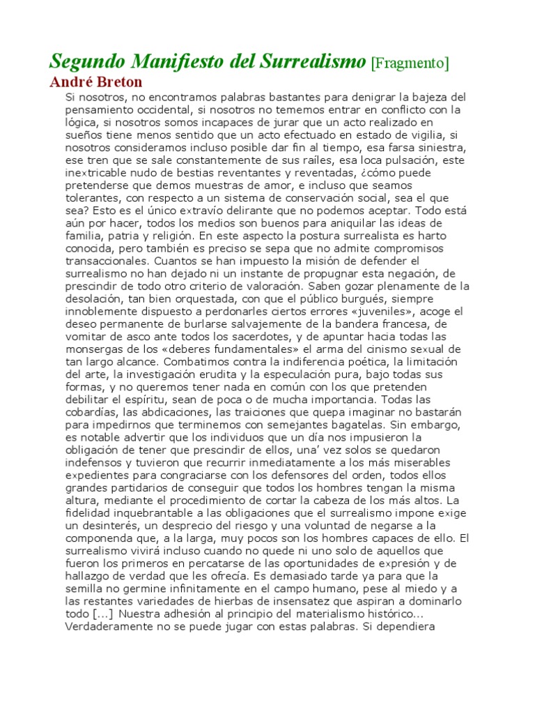 Andre Breton Segundo Manifiesto Del Surrealismo Fragmento