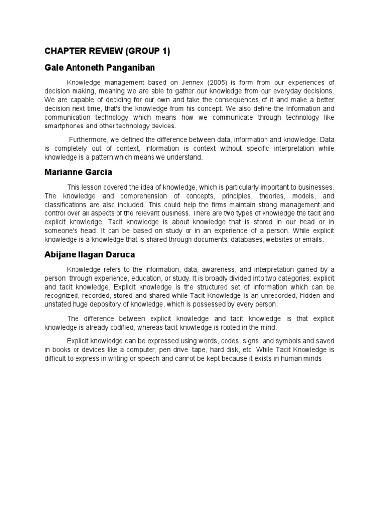 Chapter Review Group 1 | PDF | Knowledge | Information