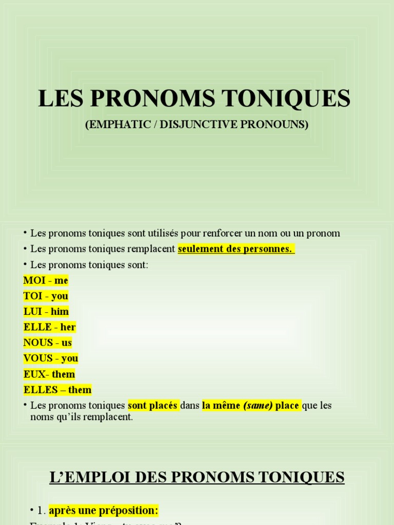 Les Pronoms Toniques | PDF