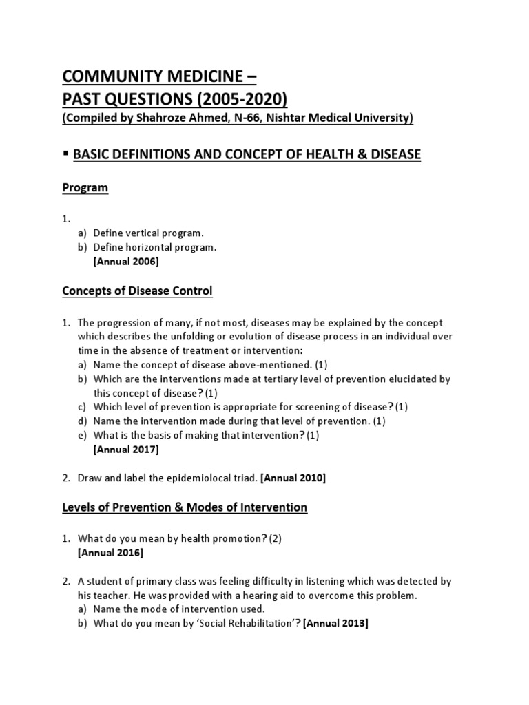 Community Medicine - PAST QUESTIONS (2005-2020) : Basic Definitions and ...