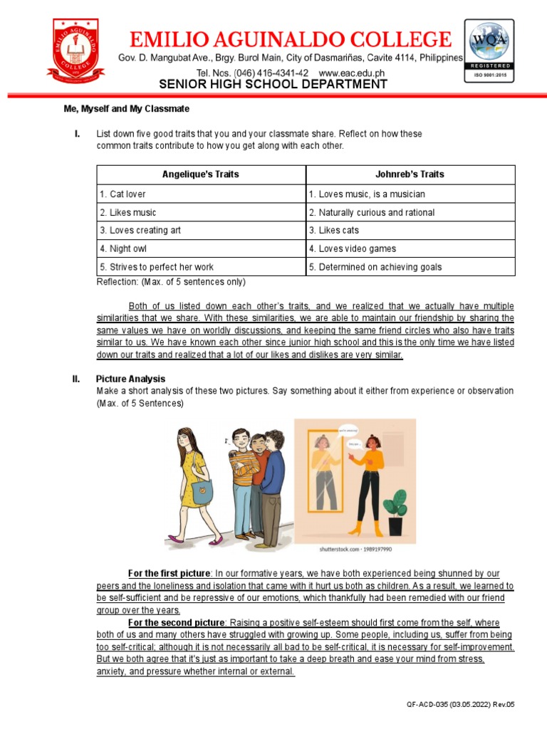 Me, Myself and My Classmate | PDF | Emotions | Psychology