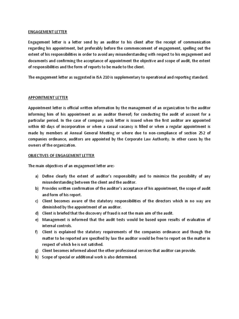 3a. AUDIT ENGAGEMENT LETTER (FMI) | PDF | Audit | Financial Audit