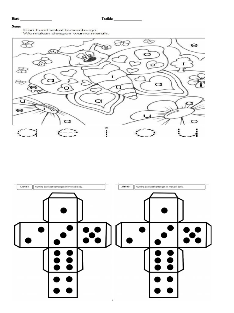 Lembaran Kerja Huruf Vokal Dan Dadu | PDF