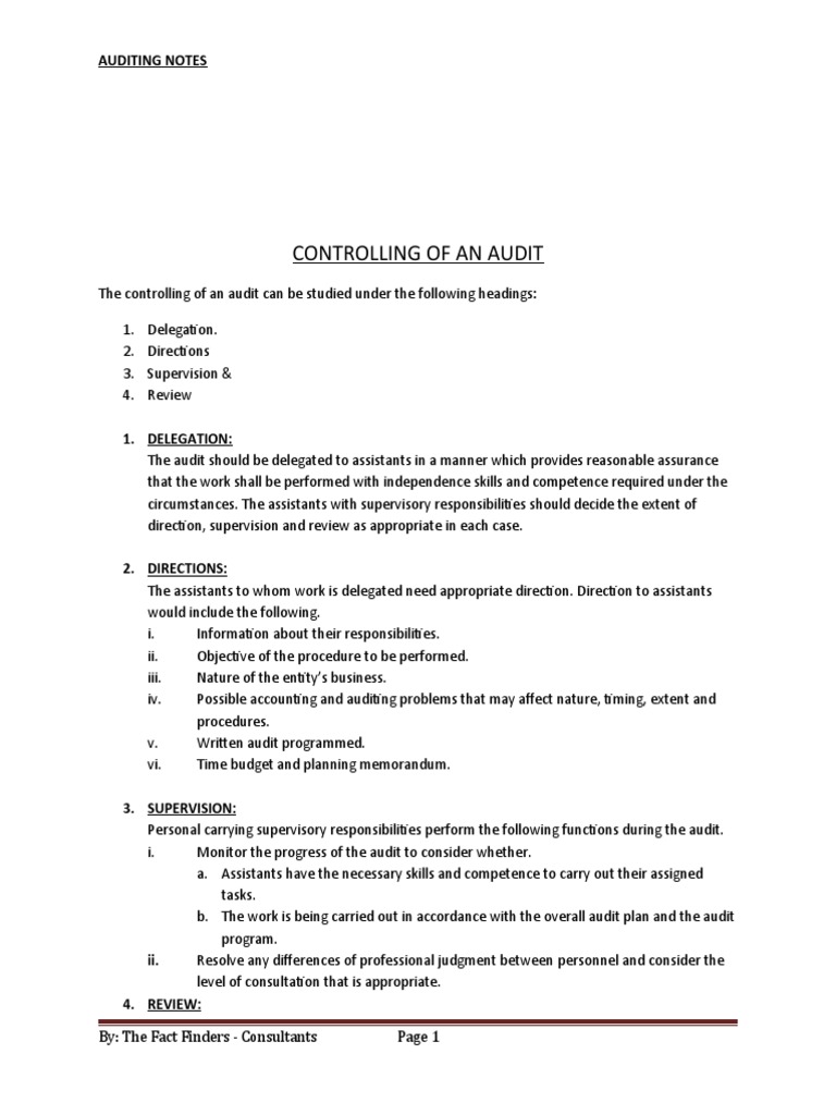Controlling Of An Audit Pdf Audit Business