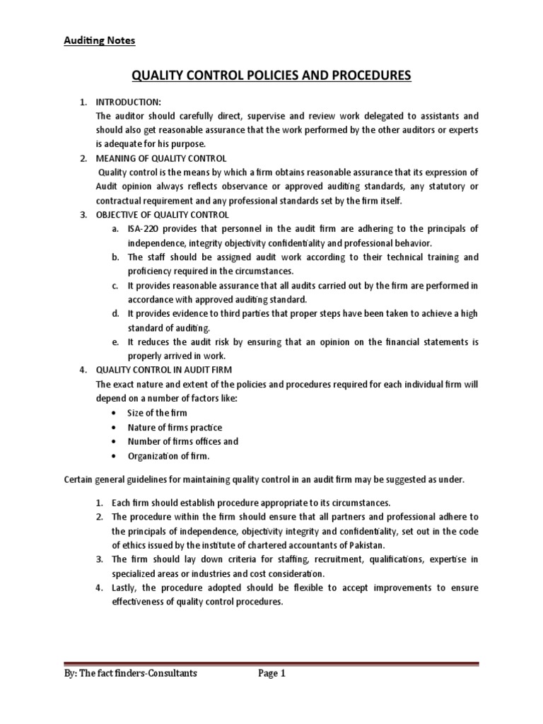 Quality Control in Auditing Procedures | PDF | Audit | Financial Audit