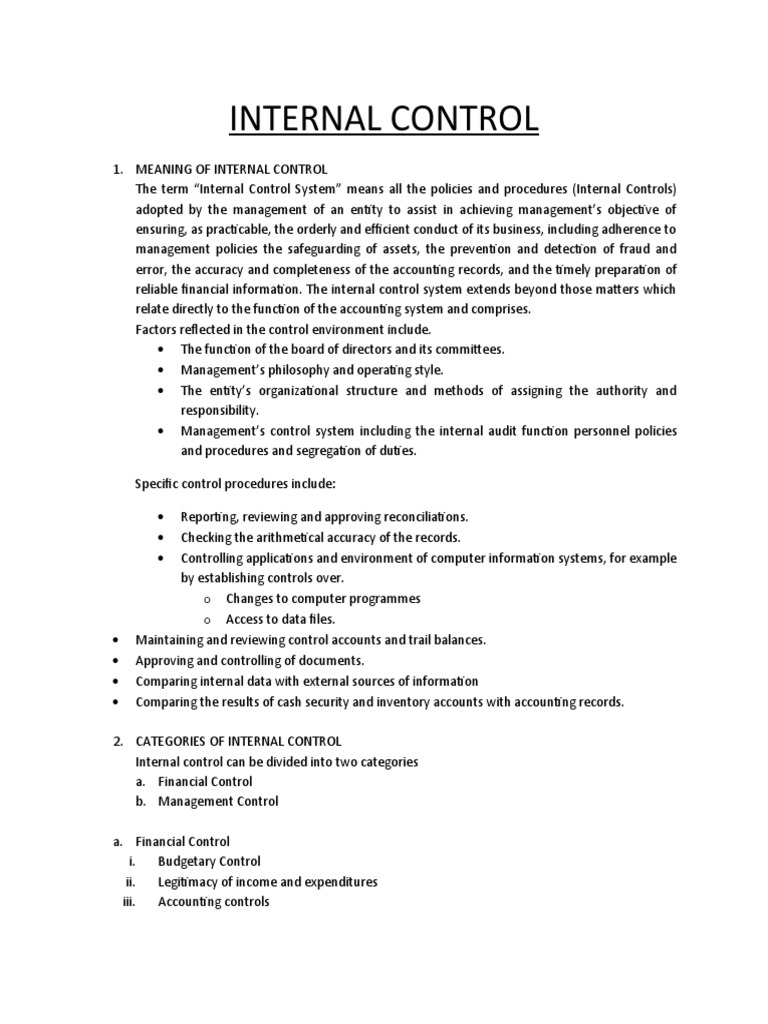 Internal Control | PDF | Audit | Internal Control